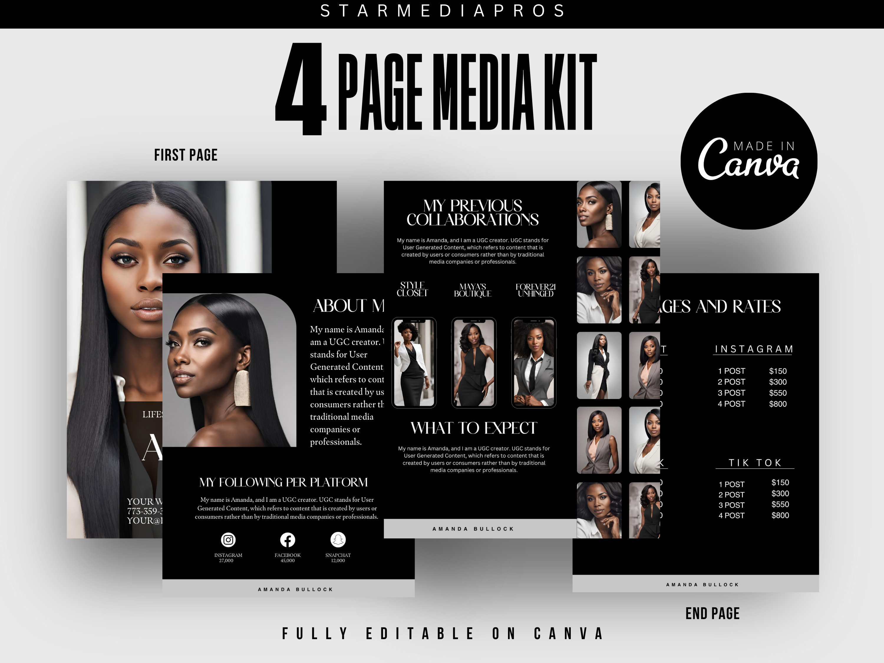 Dark Aesthetic 4 Page Media Kit | Black Instagram Media Kit | Influencer Media Kit | UGC Media ...