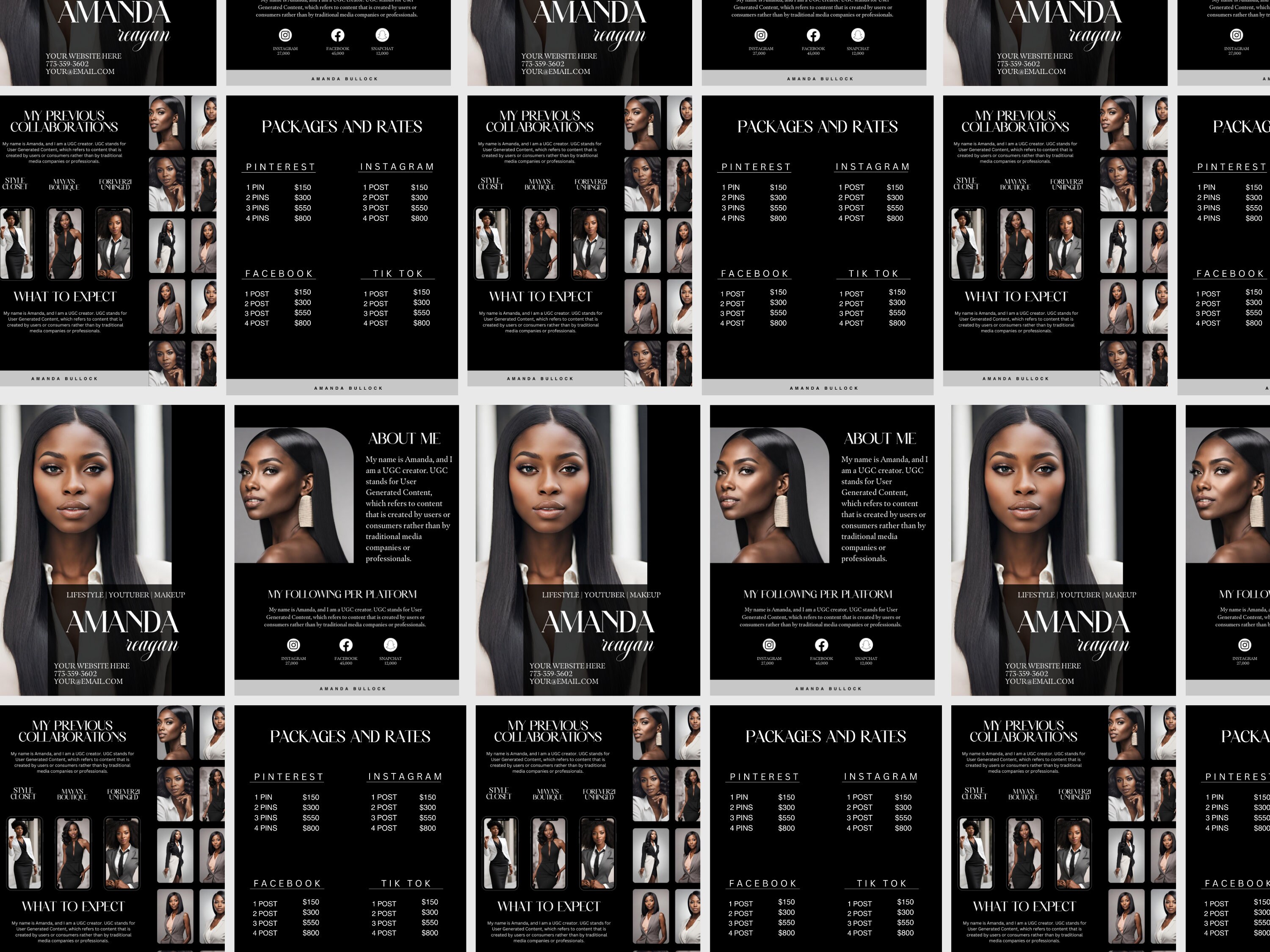 Dark Aesthetic 4 Page Media Kit | Black Instagram Media Kit | Influencer Media Kit | UGC Media ...