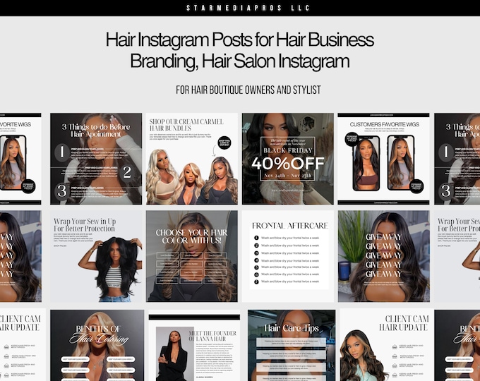 20 Instagram Post Templates | Hair Business Branding Package | Canva ...