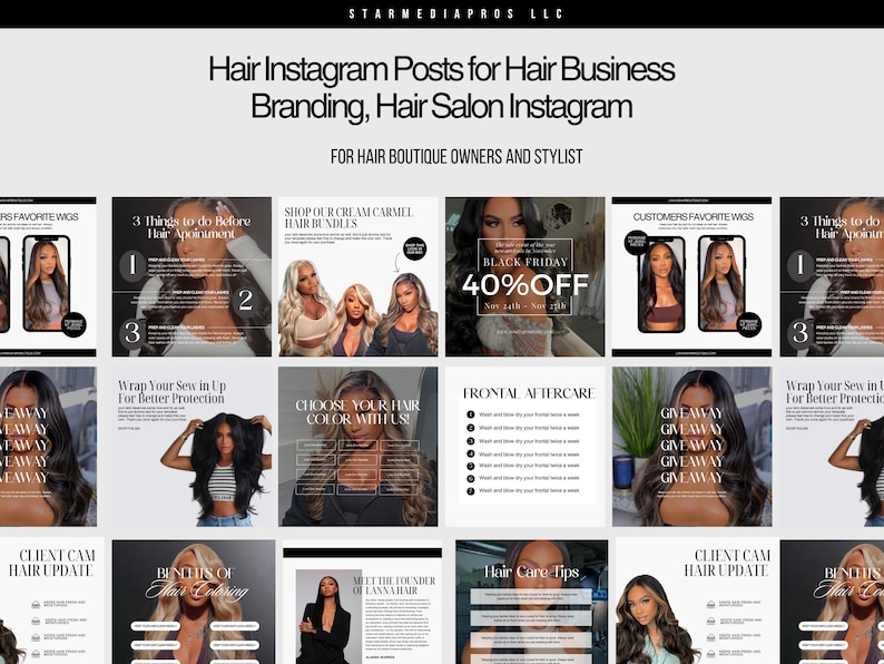 20 Instagram Post Templates | Hair Business Branding Package | Canva ...