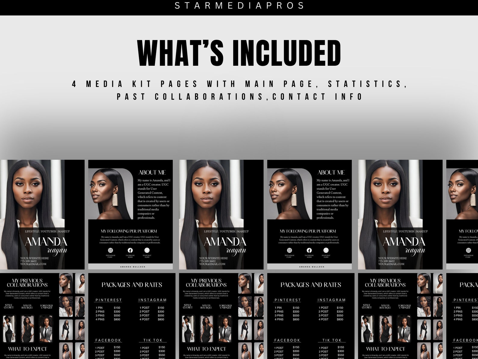 Dark Aesthetic 4 Page Media Kit | Black Instagram Media Kit | Influencer Media Kit | UGC Media ...