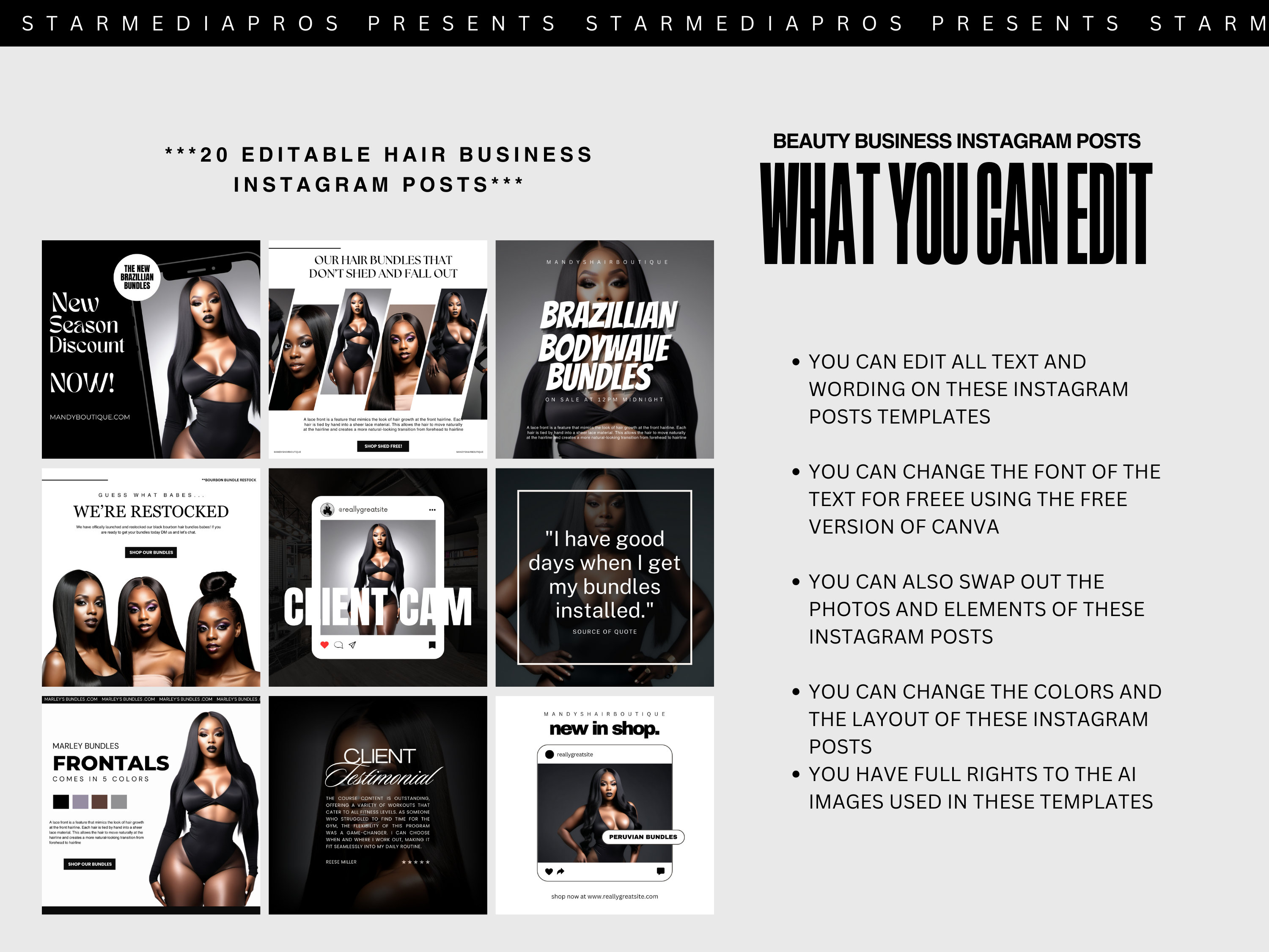 20 Hair Instagram Posts | Hairstylist Instagram Template |branding Kit ...