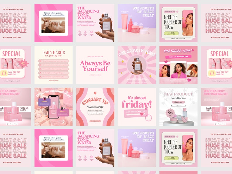 Skincare Instagram Posts | Makeup Artists Instagram Templates | Pink ...