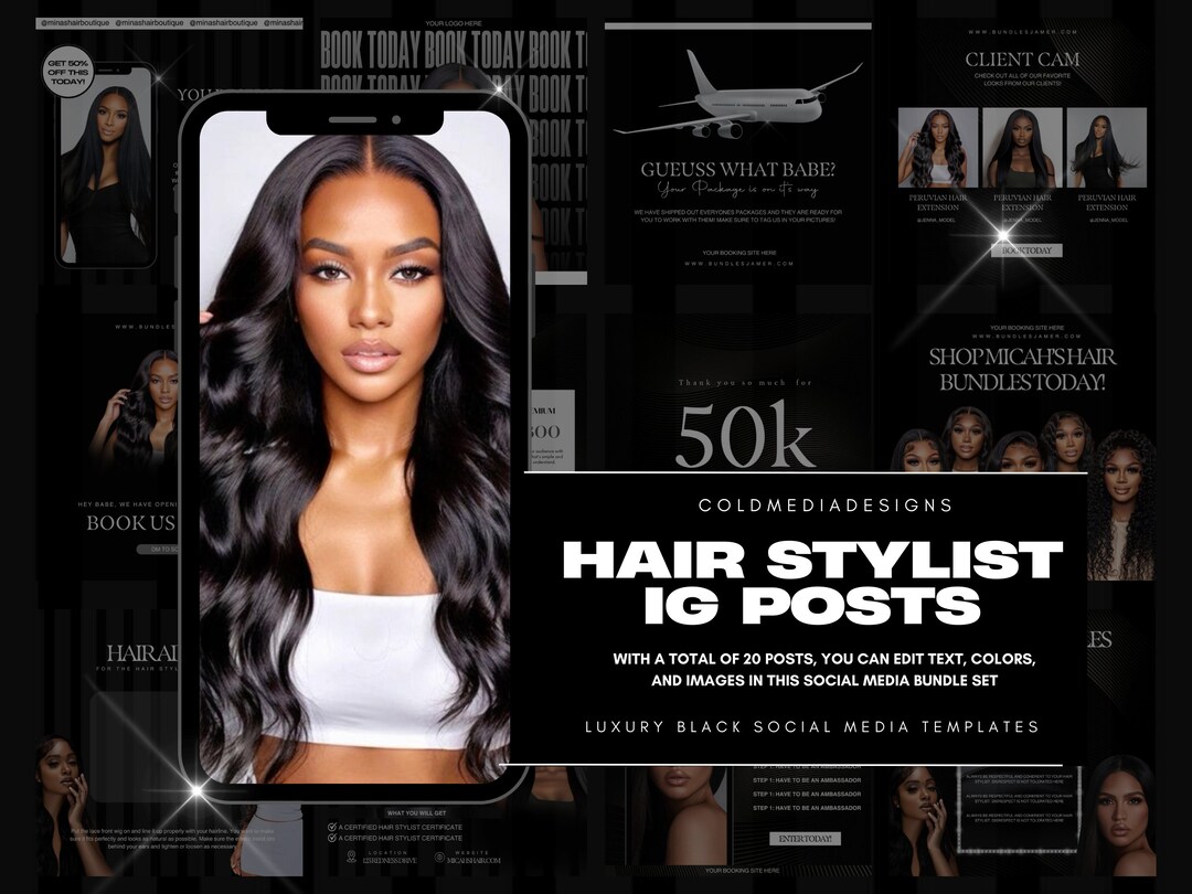 20 Hair IG Canva Templates | Hair Stylist Hair Boutique Branding Kit ...