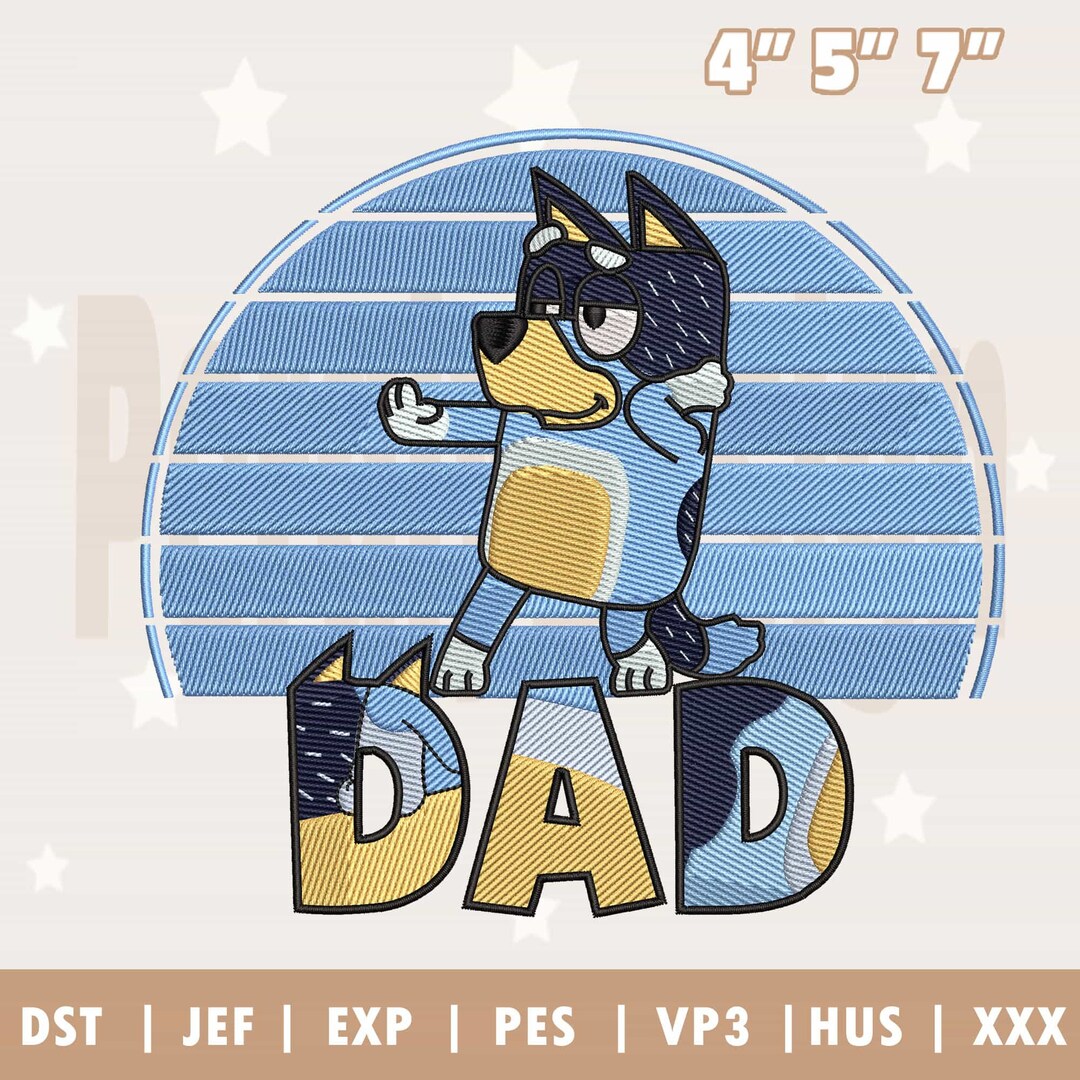 Cartoon Dog Dad Design, Father's Day Embroidery Design, Mom Embroidery ...