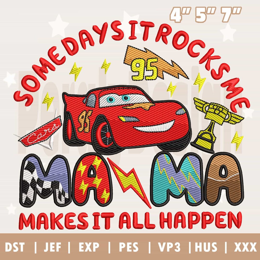 Mama Car Cartoon Embroidery Design, Cute Gift for Mother's Day Design ...