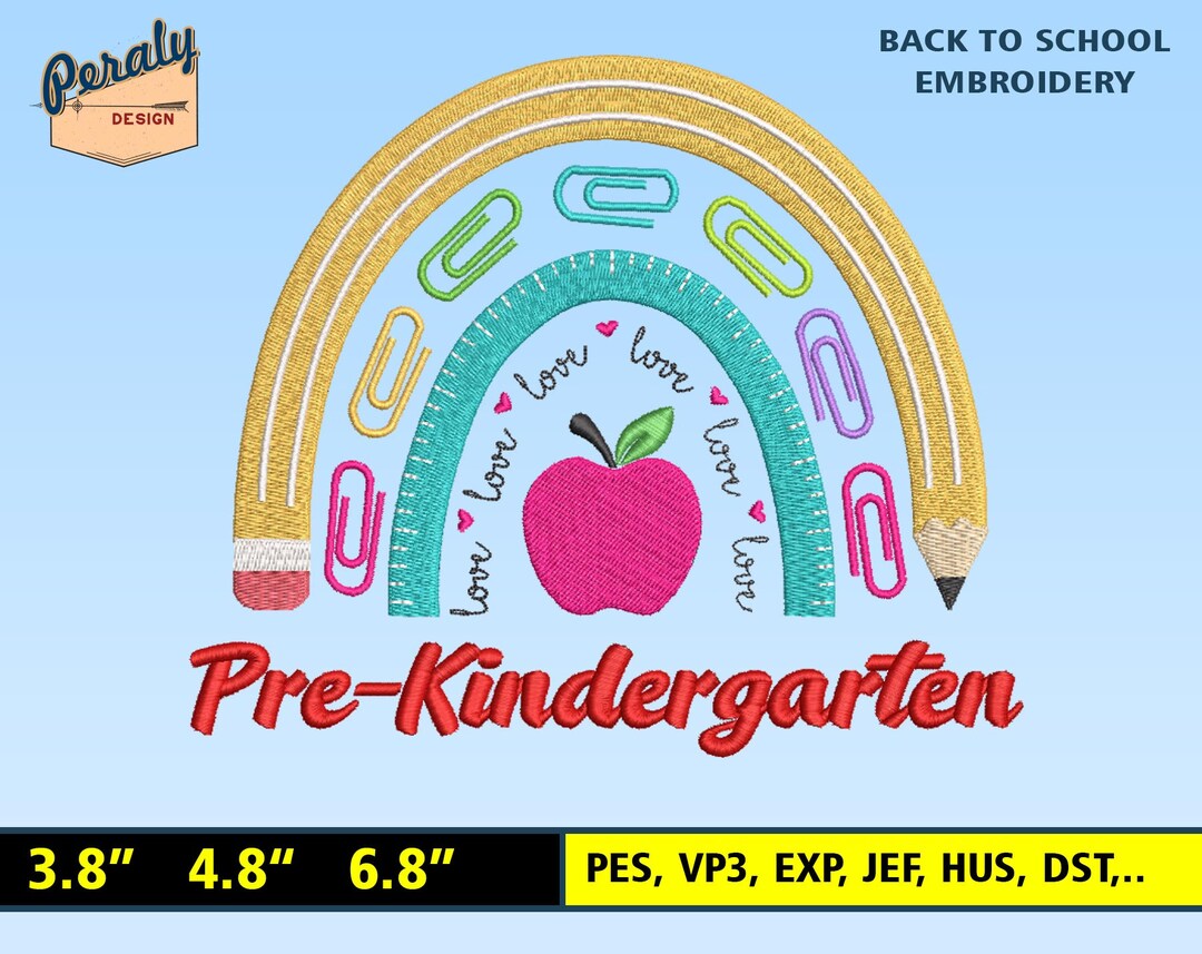 Pre-kindergarten Embroidery Design, Back to School Embroidery Design ...