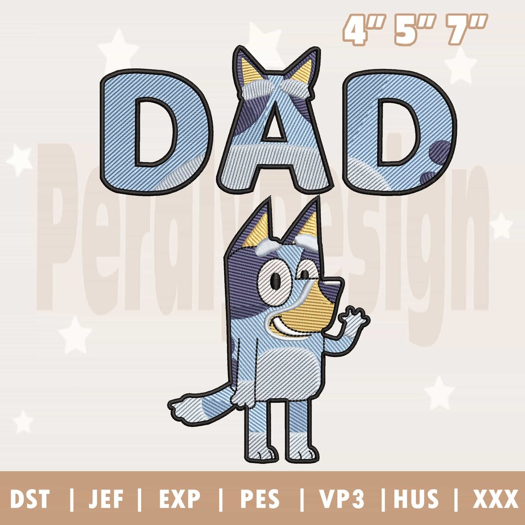 Father's Day Embroidery Design, Cartoon Dog Dad Embroidery Design ...