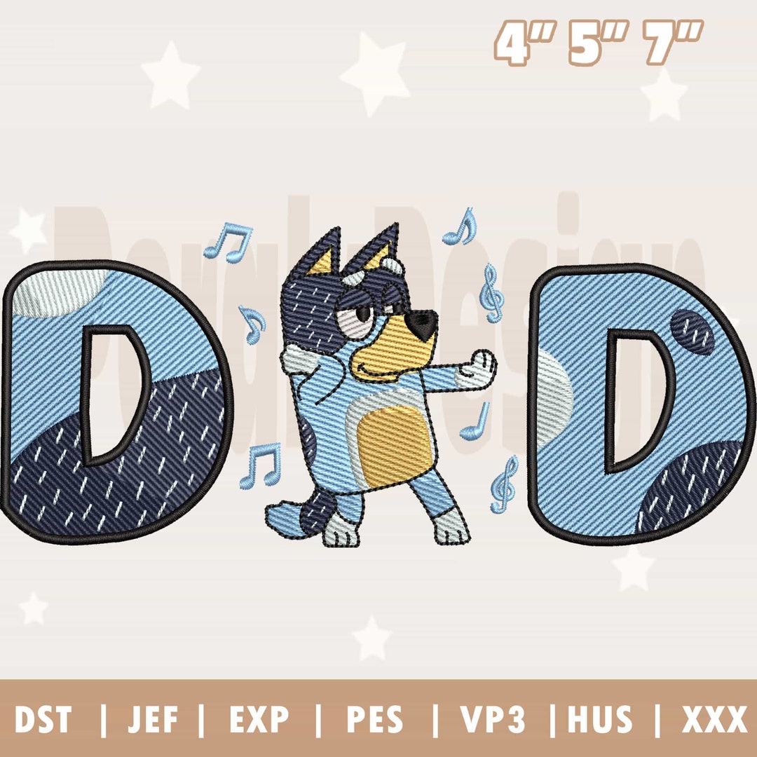 Father's Day Embroidery Design, Blue Cartoon Dog Dad Embroidery Design ...