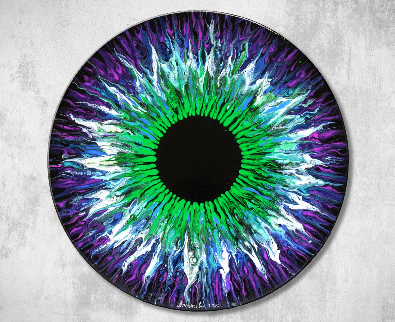 Fluorescent Green Purple Evil Eye Abstract Acrylic Pour | Etsy