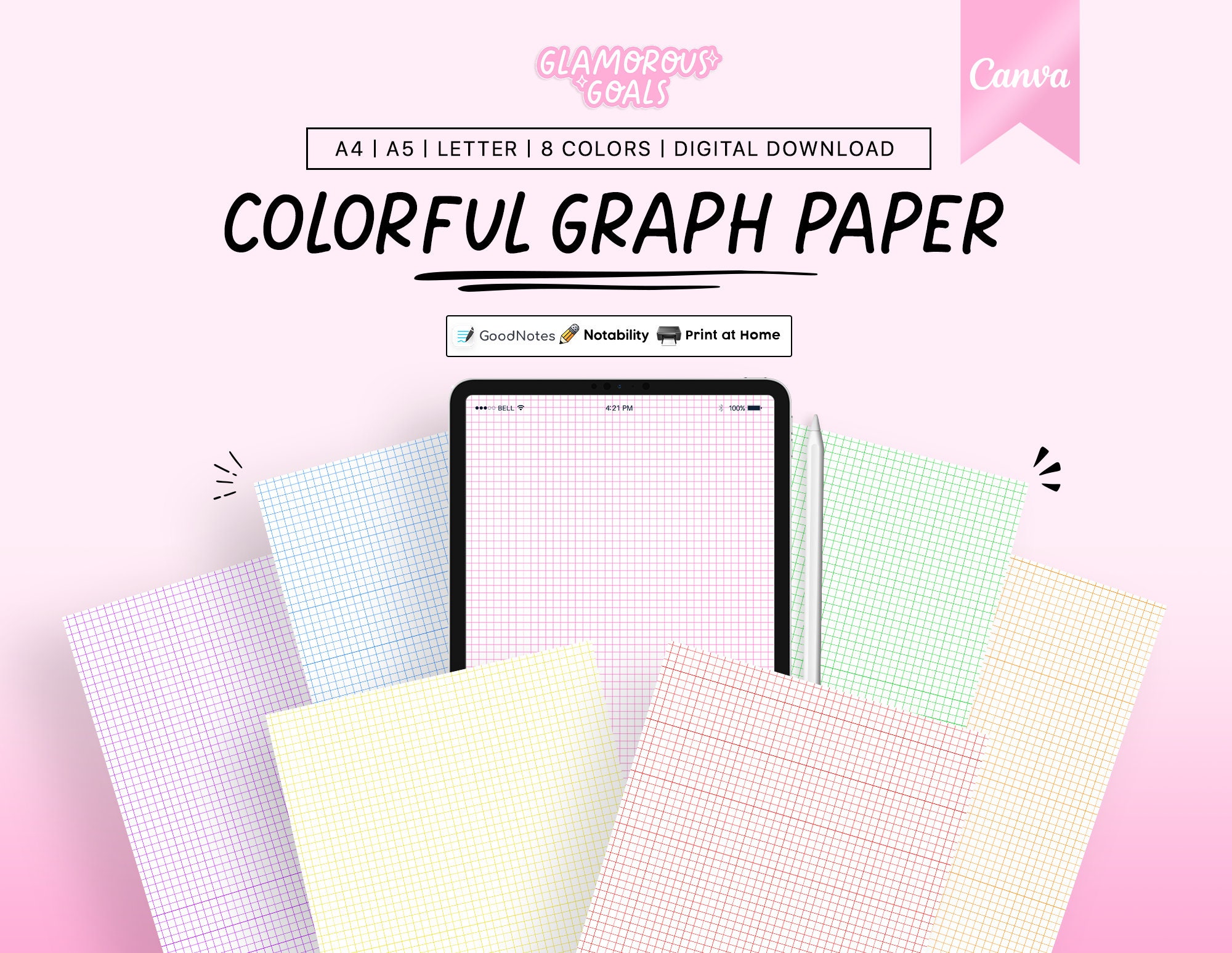 Printable Graph Paper Bundle, Colorful Graph, Colored Graph Paper ...