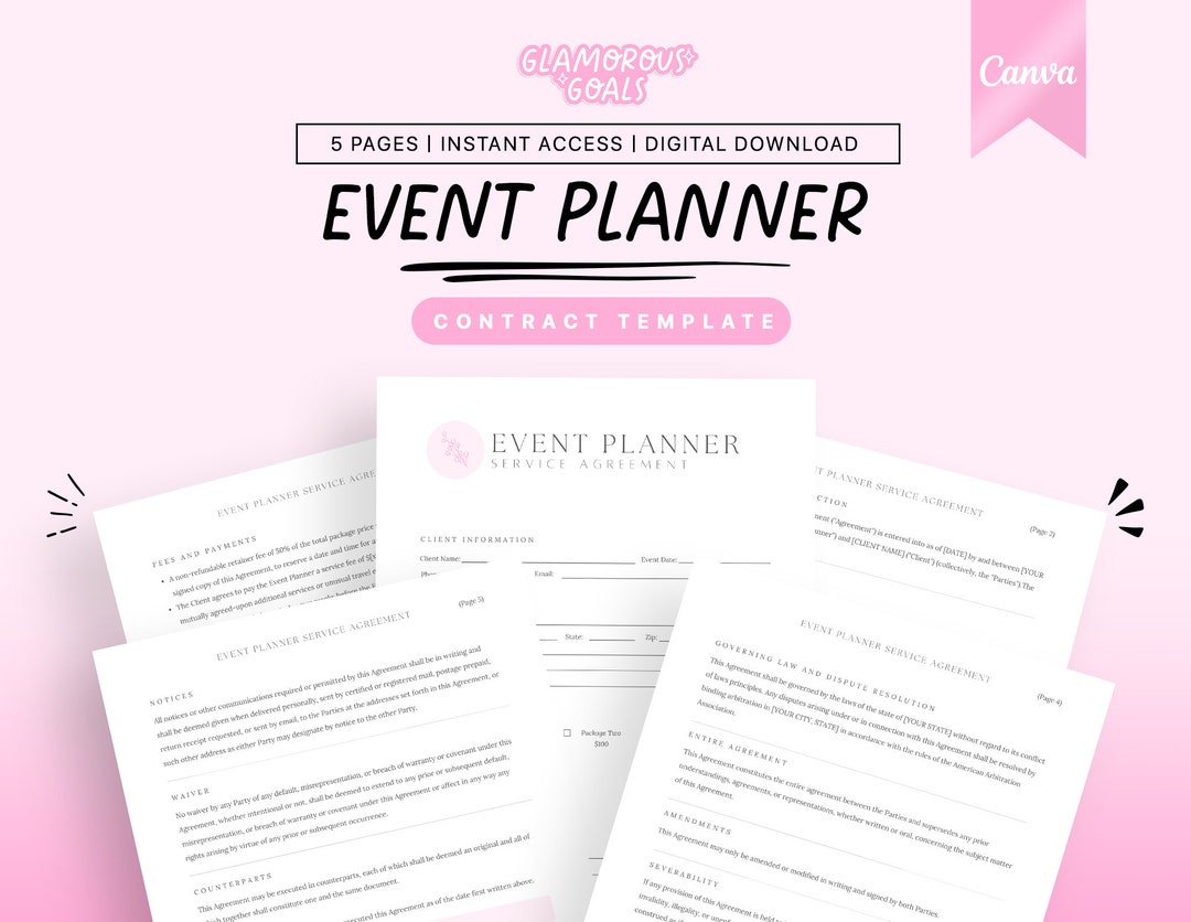 Editable Event Planner Contract Template,canva Template, Event Planner ...
