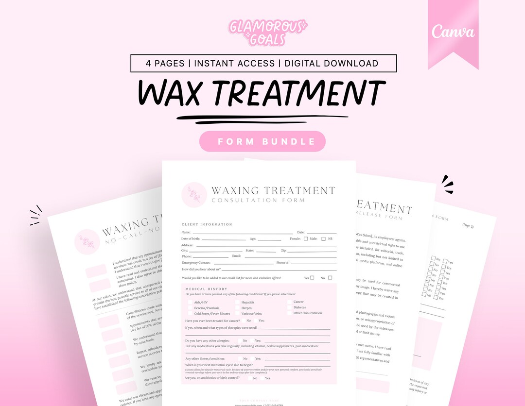 Waxing Treatment Form Bundle,professional Esthetician Forms Bundle ...