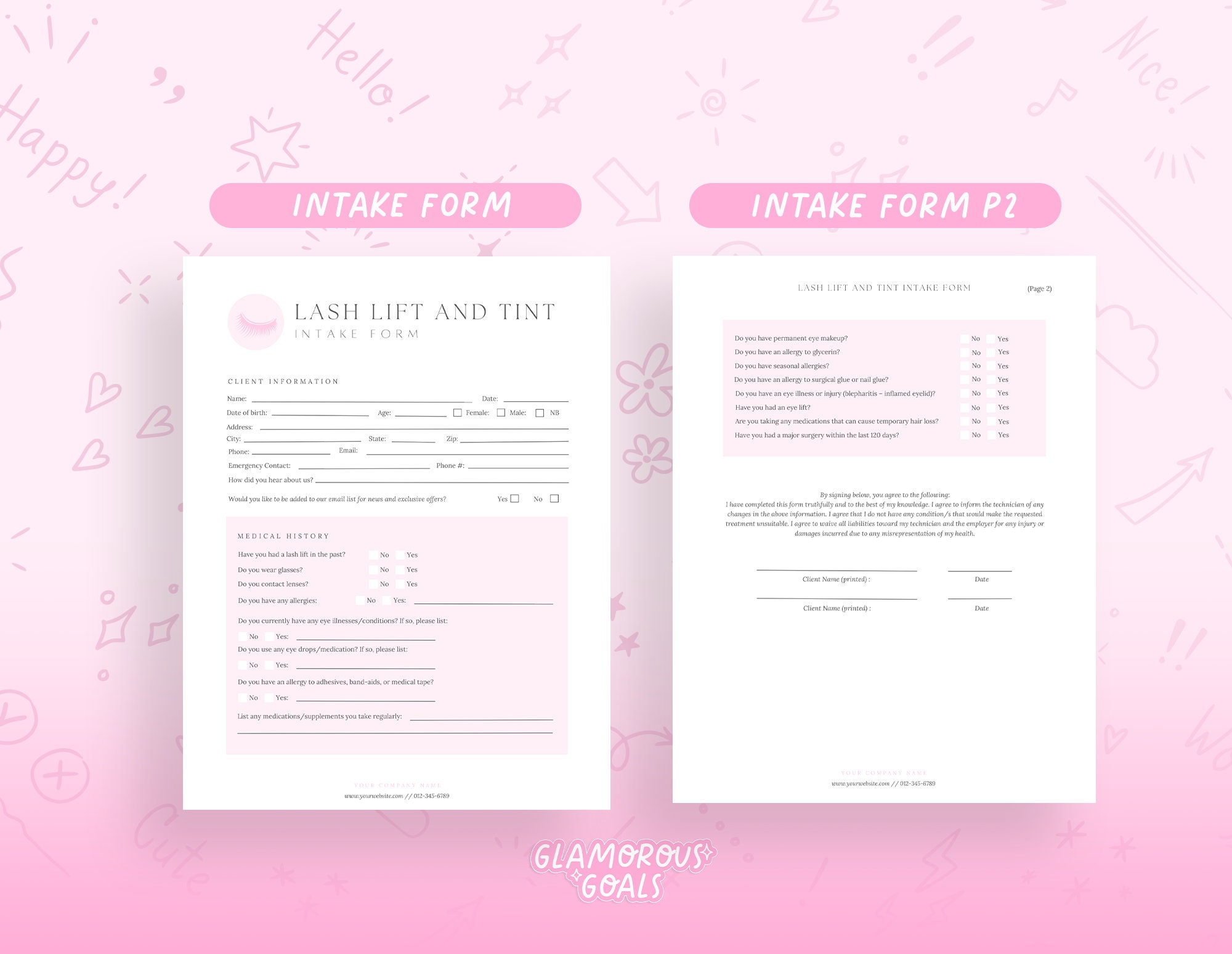 Lash Lift Consent, Canva Template, Lash Lift and Tint Aftercare, Lash Life Contract, Lash Lift ...