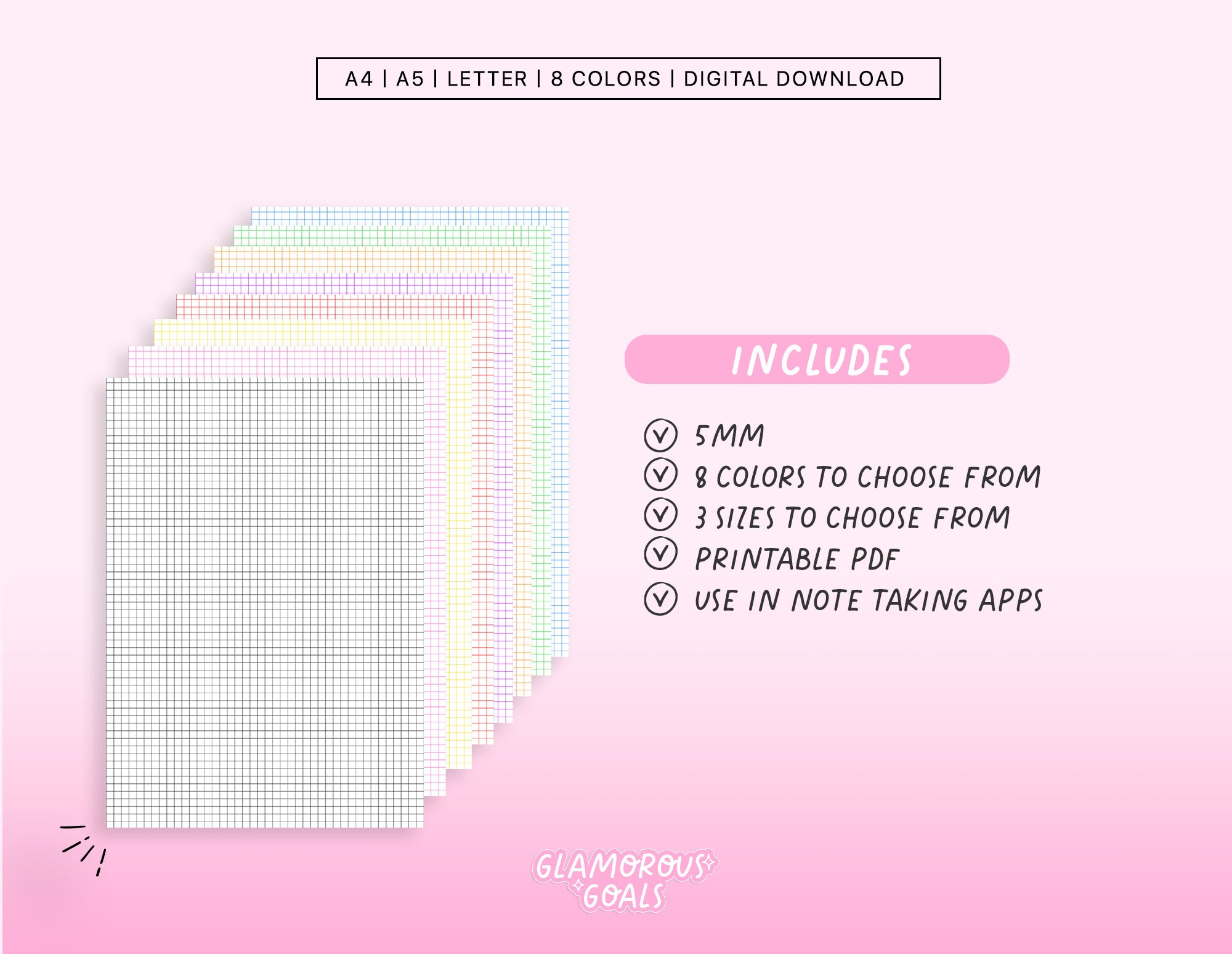 Printable Graph Paper Bundle, Colorful Graph, Colored Graph Paper ...