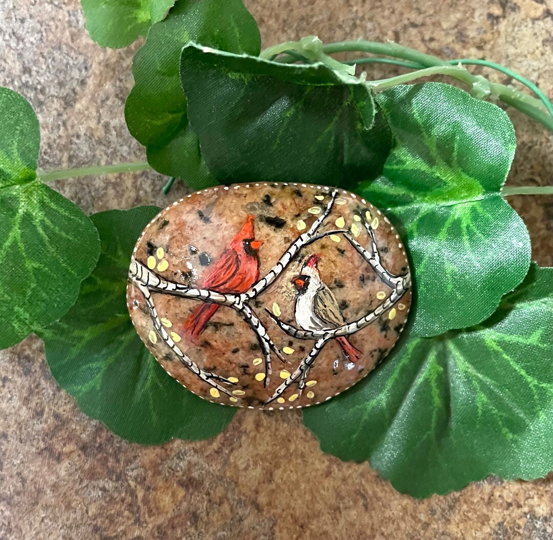 Hand Painted Rock Granite Mini Cardinal Visitors From Heaven Pocket ...
