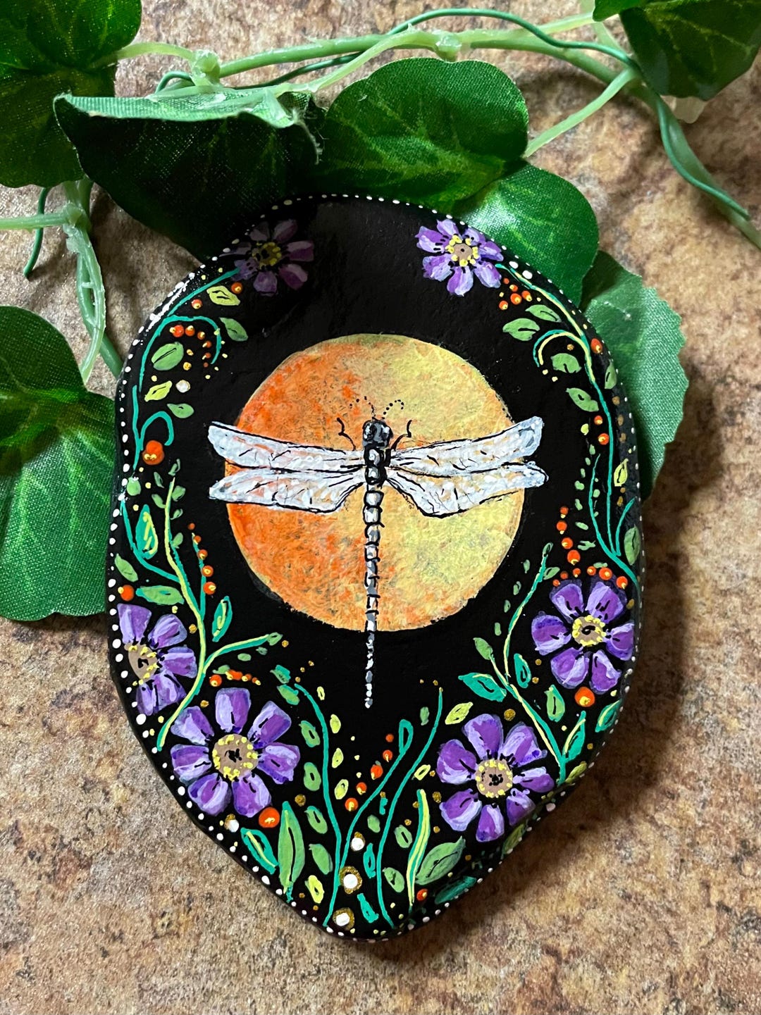 Hand Painted Rock “ Dragonfly Spirit Animal”from Inspirationrocks4u - Etsy