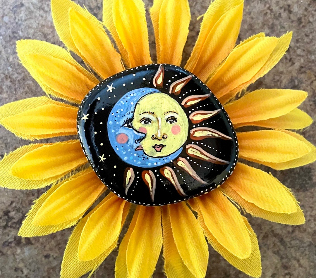 Hand Painted Rock Solar Eclipse 2024 moon & Sun by Inspirationrocks4u ...