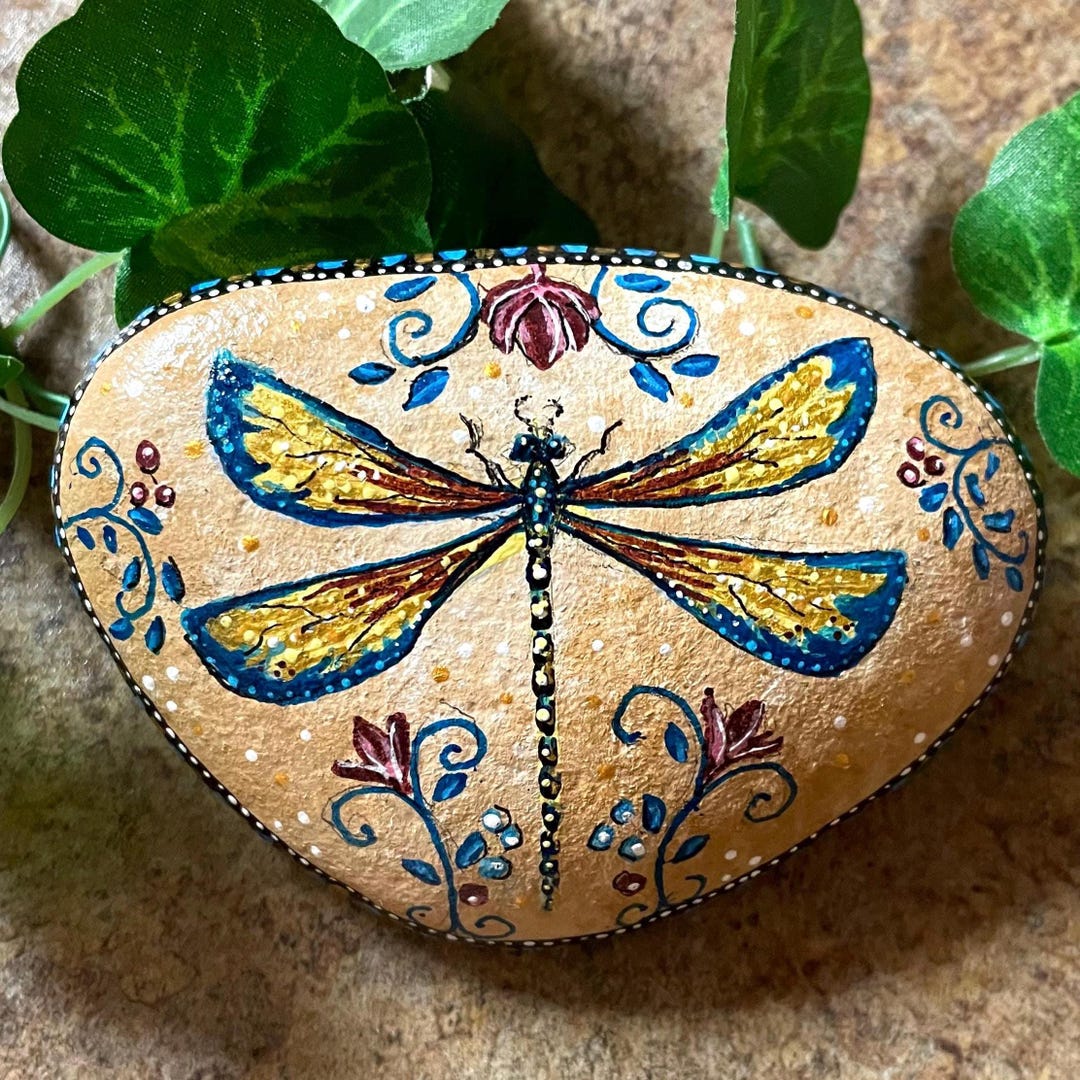 Hand Painted Rock “ Dragonfly Spirit Animal”from Inspirationrocks4u - Etsy