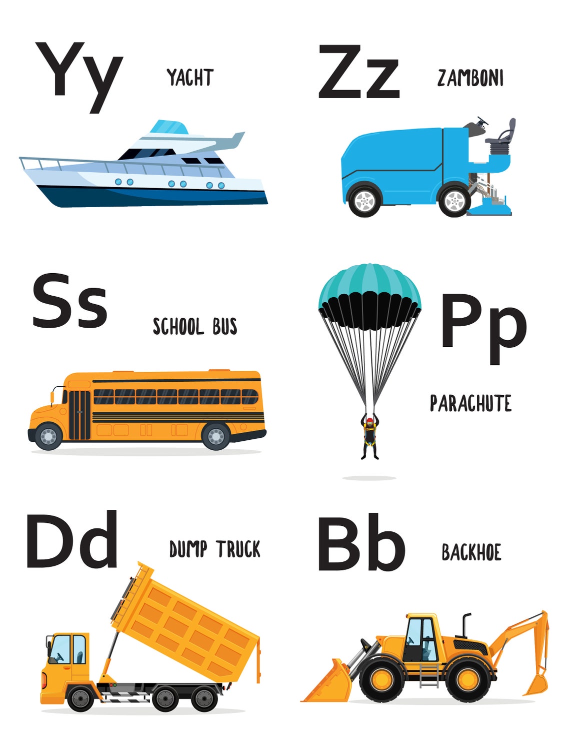 Vehicle ALPHABET Cards- CAPS and Lower Case INSTANT Download - Toddler ...