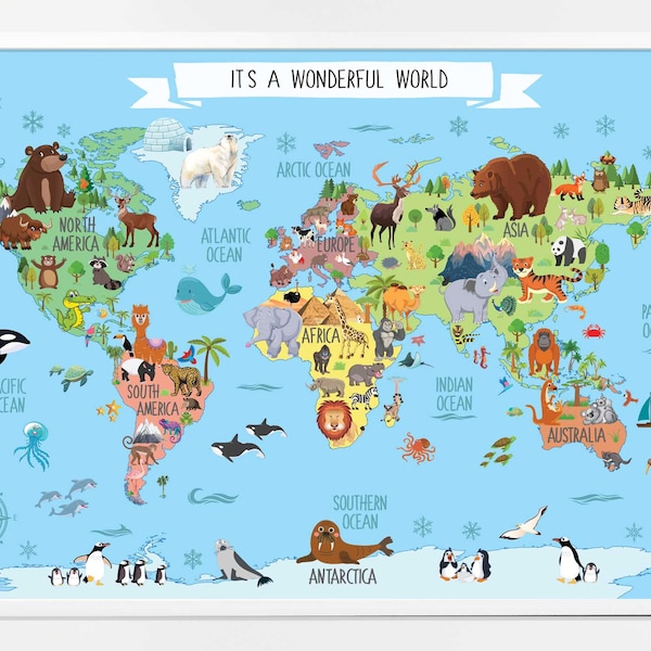 Toddler World Map Animal - Etsy