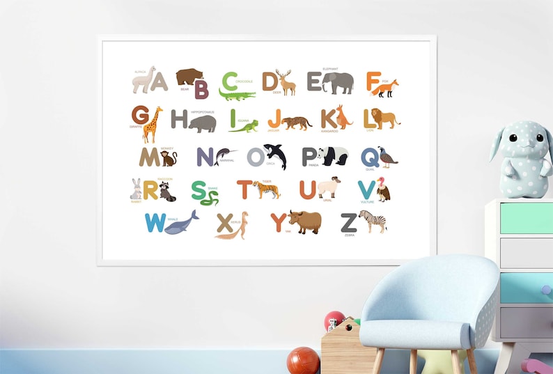 Kids Room Wall Animal Alphabet Poster Printable Alphabet | Etsy