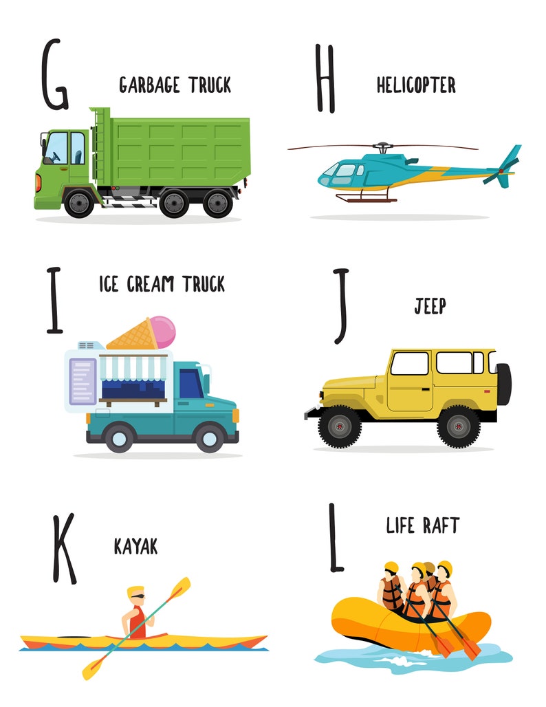 VEHICLE ALPHABET Cards INSTANT Download Unique Toddler - Etsy
