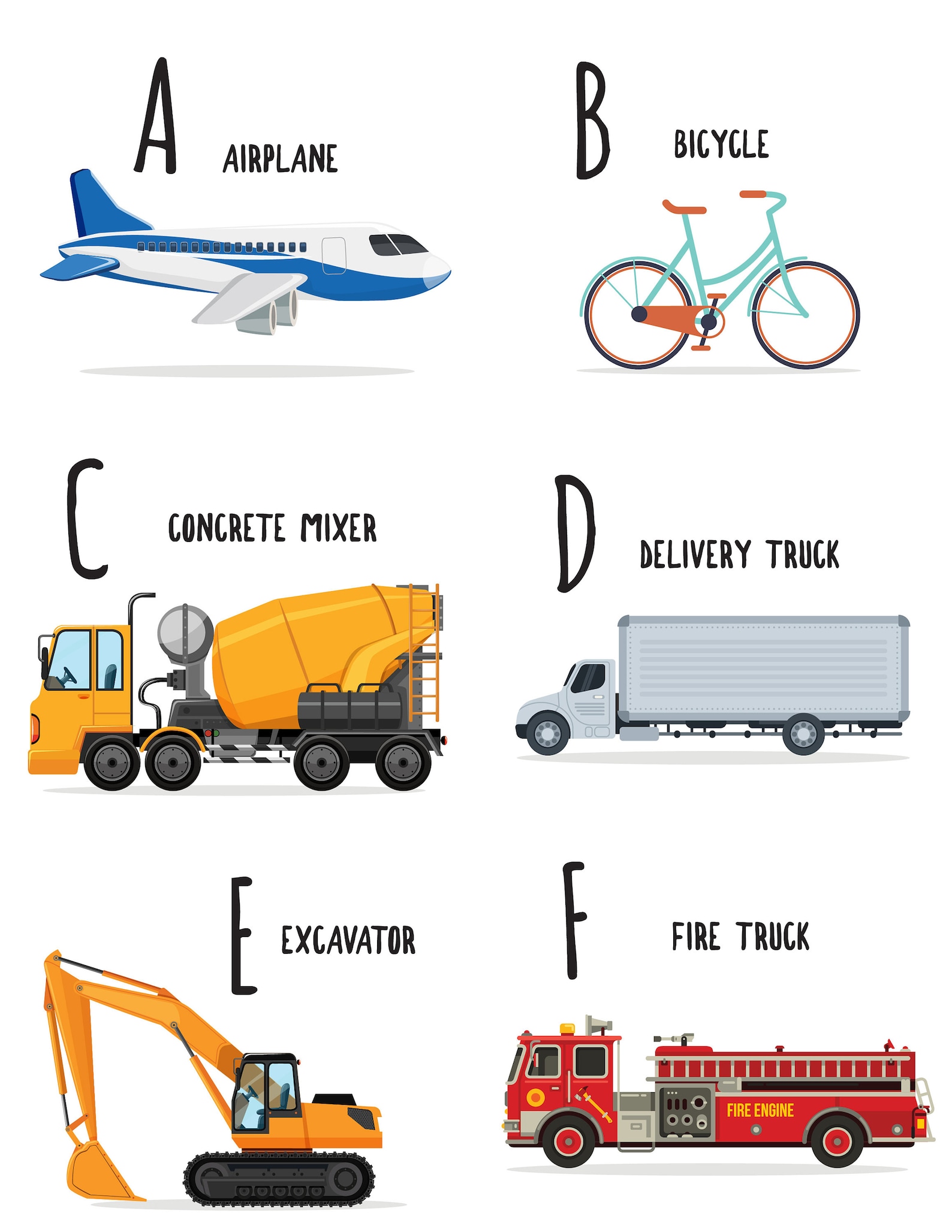 VEHICLE ALPHABET Cards INSTANT Download Unique Toddler - Etsy