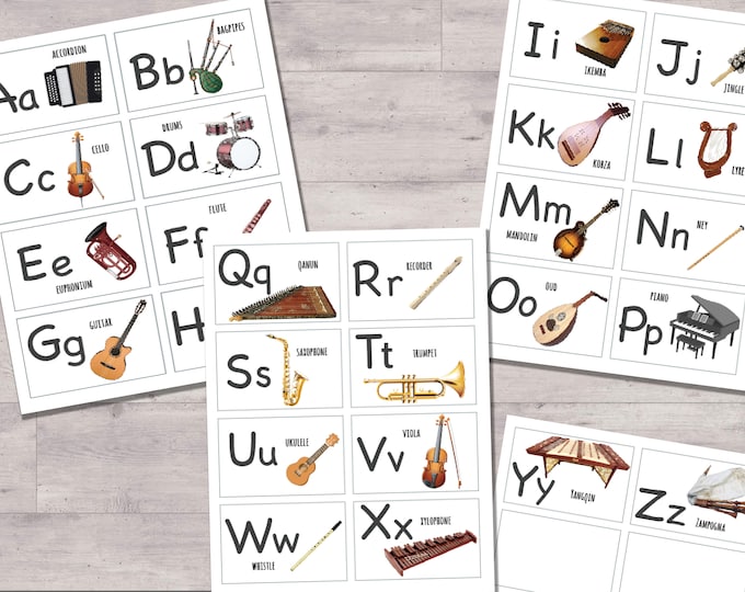 MUSIC Instruments ALPHABET Cards INSTANT Download Unique - Etsy