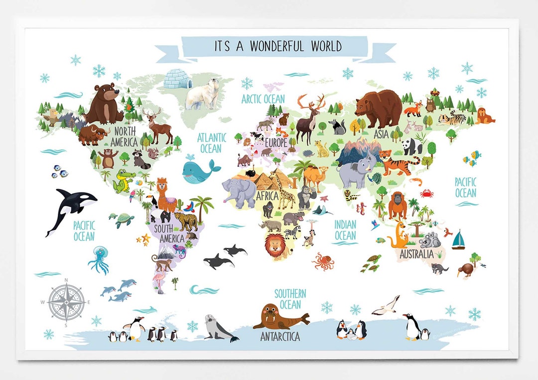 Digital Download- World Animal Map - Unique Toddler Toys- Nursery Map ...