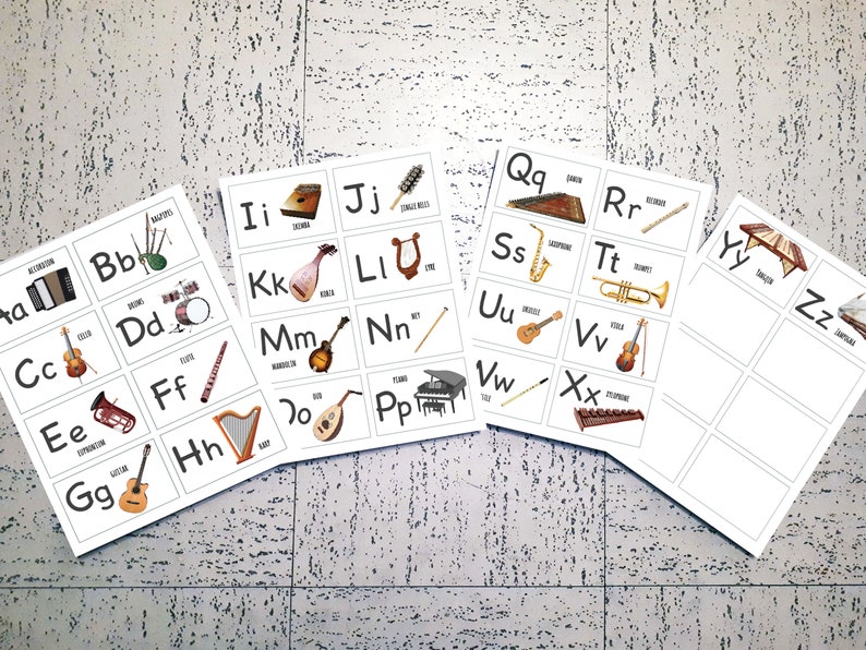 MUSIC Instruments ALPHABET Cards INSTANT Download Unique - Etsy
