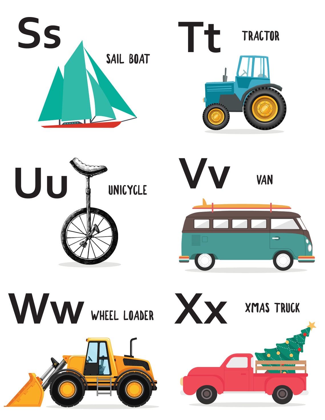 Vehicle ALPHABET Cards CAPS and Lower Case INSTANT Download - Etsy
