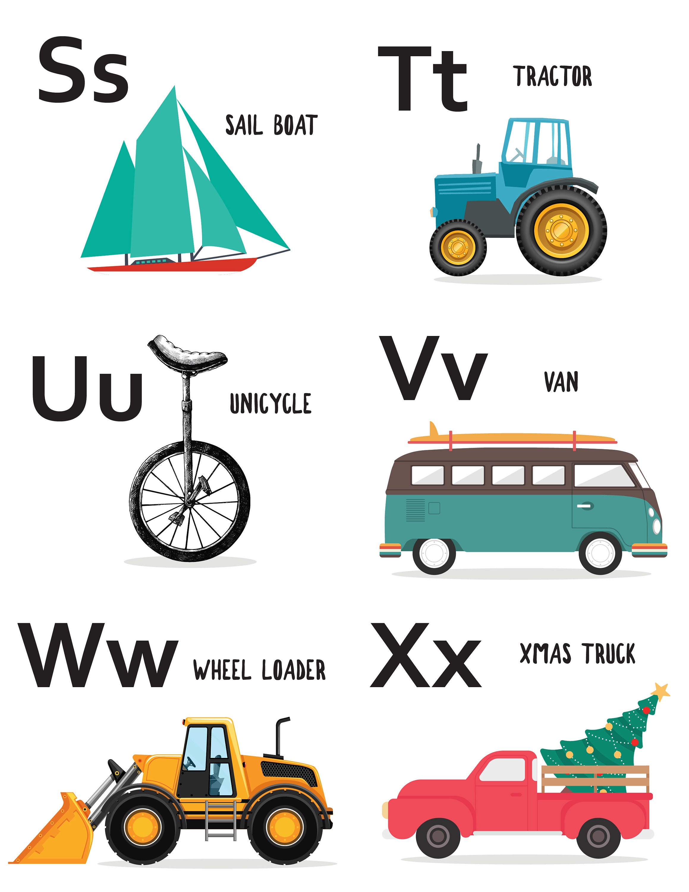 Vehicle ALPHABET Cards CAPS and Lower Case INSTANT Download - Etsy