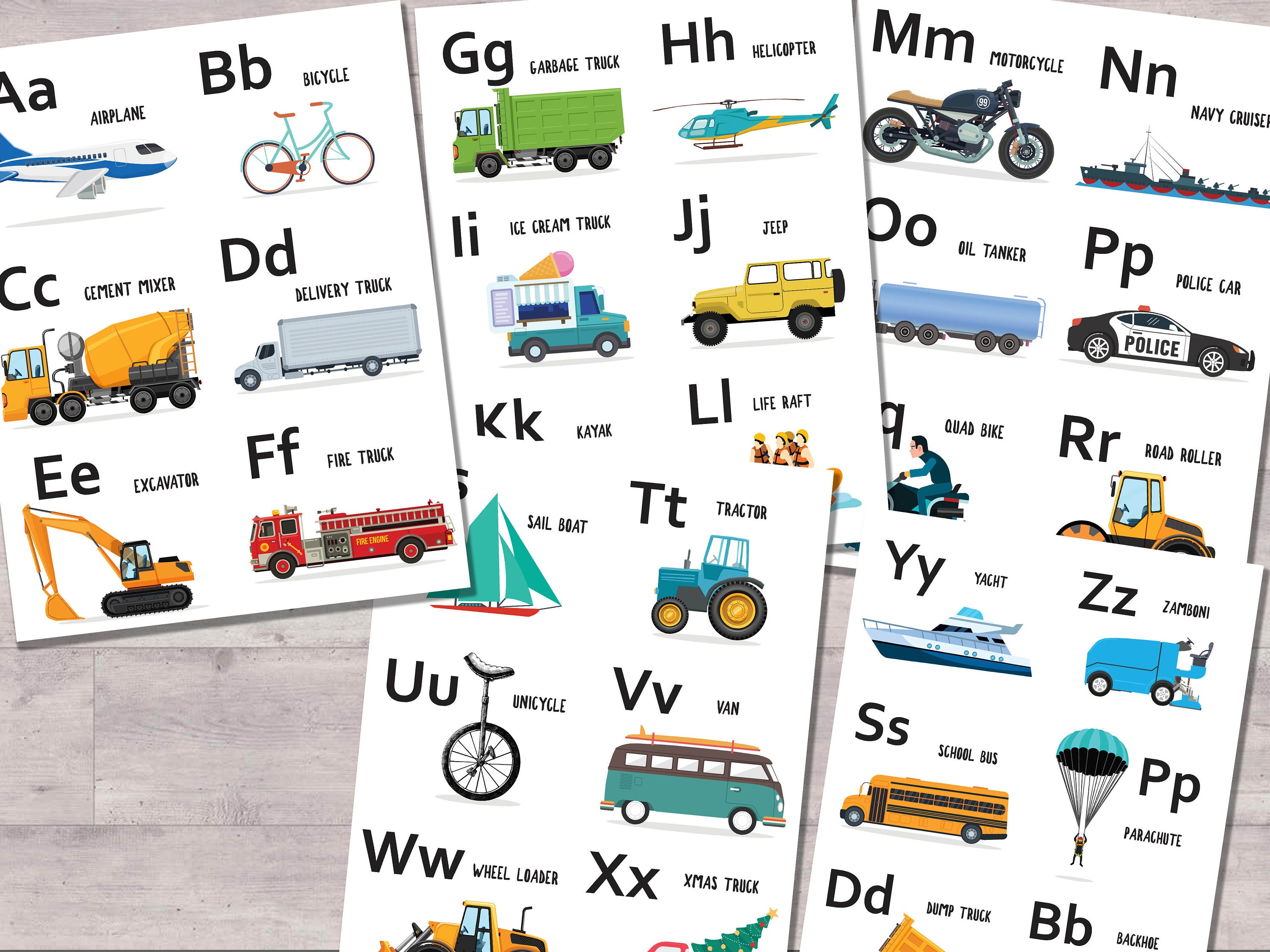 Vehicle ALPHABET Cards CAPS and Lower Case INSTANT Download - Etsy