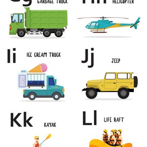 Vehicle ALPHABET Cards- CAPS and Lower Case INSTANT Download - Toddler ...
