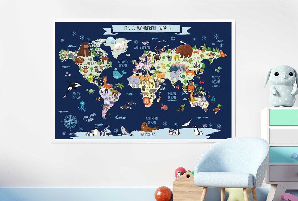 Digital download world animal map unique toddler toys | Etsy