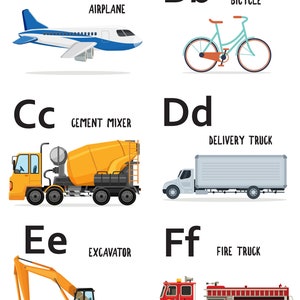 Vehicle ALPHABET Cards- CAPS and Lower Case INSTANT Download - Toddler ...