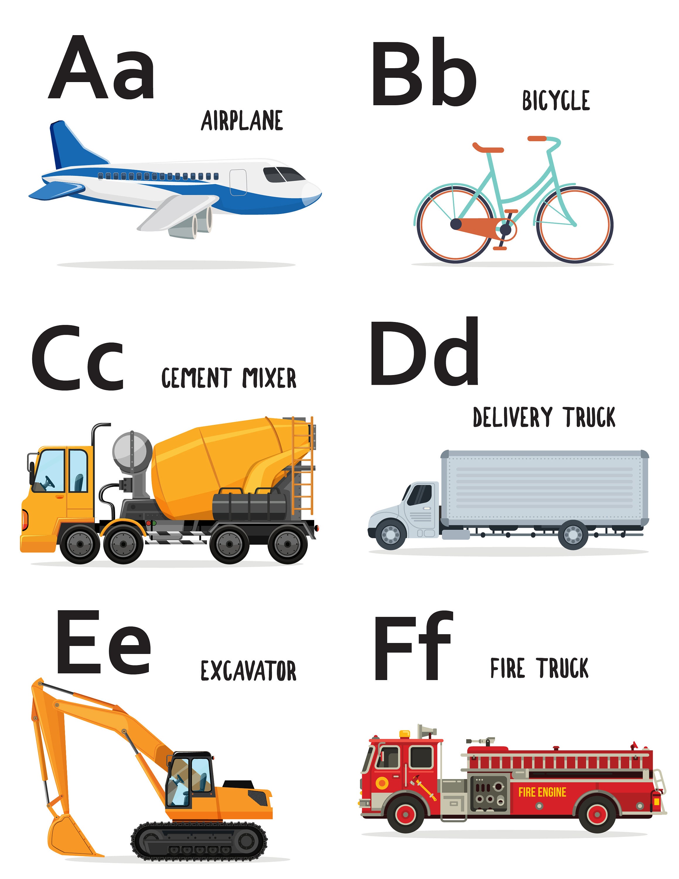 Vehicle ALPHABET Cards CAPS and Lower Case INSTANT Download - Etsy