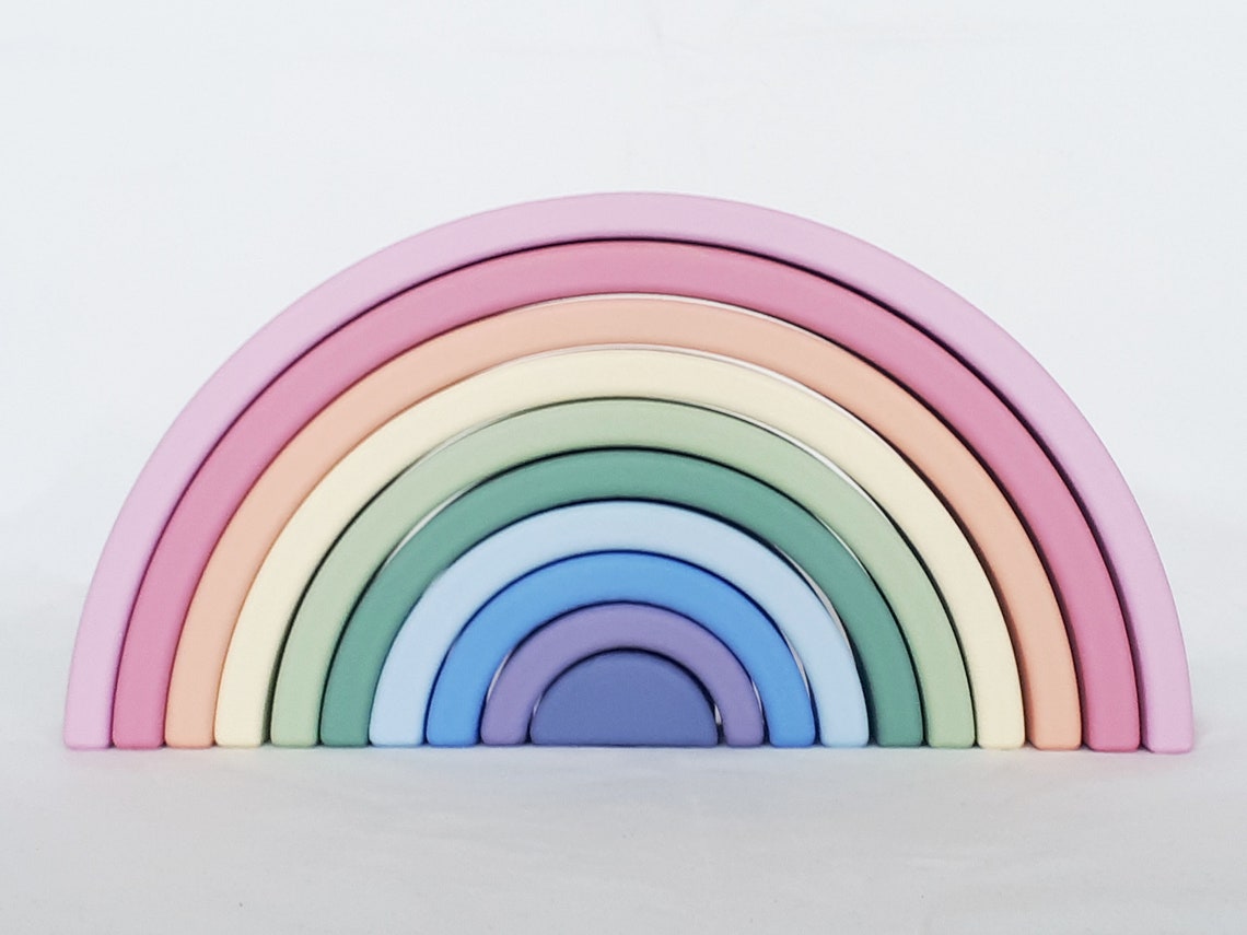 10 Piece Pastel Wooden Toy Rainbow. Stacking Toy Waldorf | Etsy