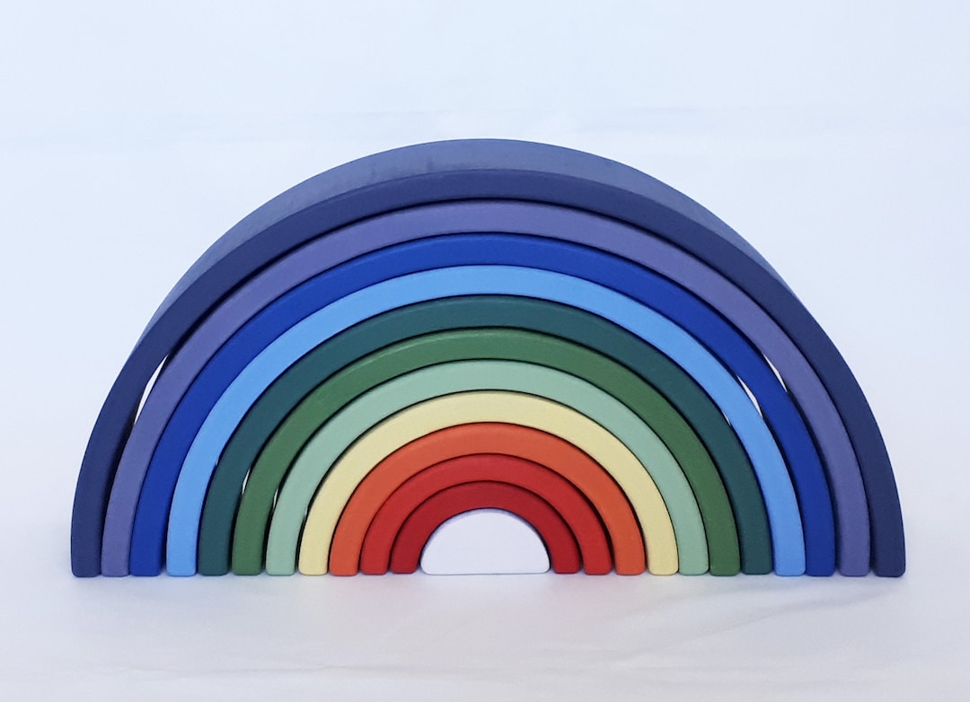 10 Piece BOY Wooden Toy Rainbow. Stacking Toy, Waldorf Toddler Toy ...