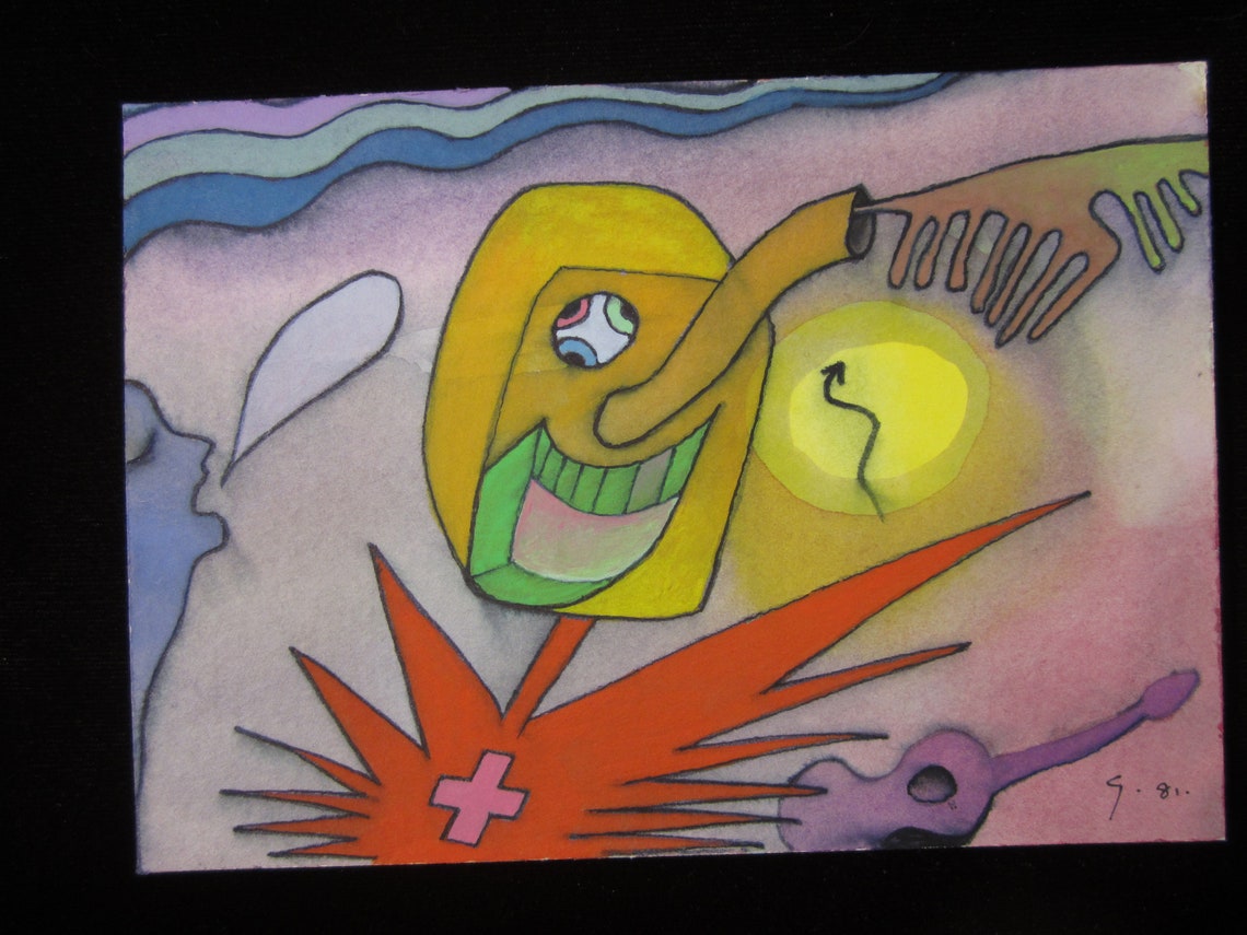 Roy Henry Gover Original Painting the Guitar Player Watercolor on 5 X 7 ...