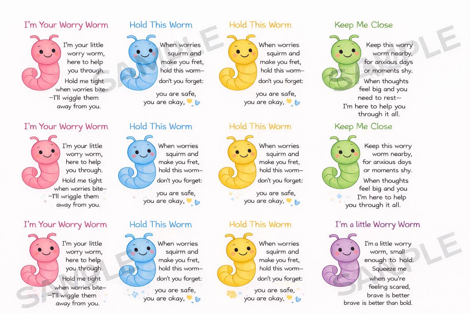 Emotional Support Worry Worm Poem Tags and Vendor Promo Sign - Etsy
