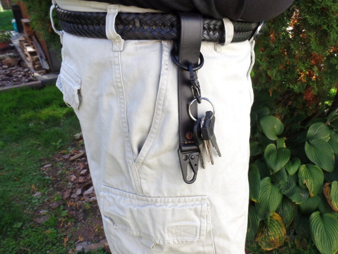 Black Leather Belt Key Strap Lanyard Keychain Guy Boyfriend - Etsy