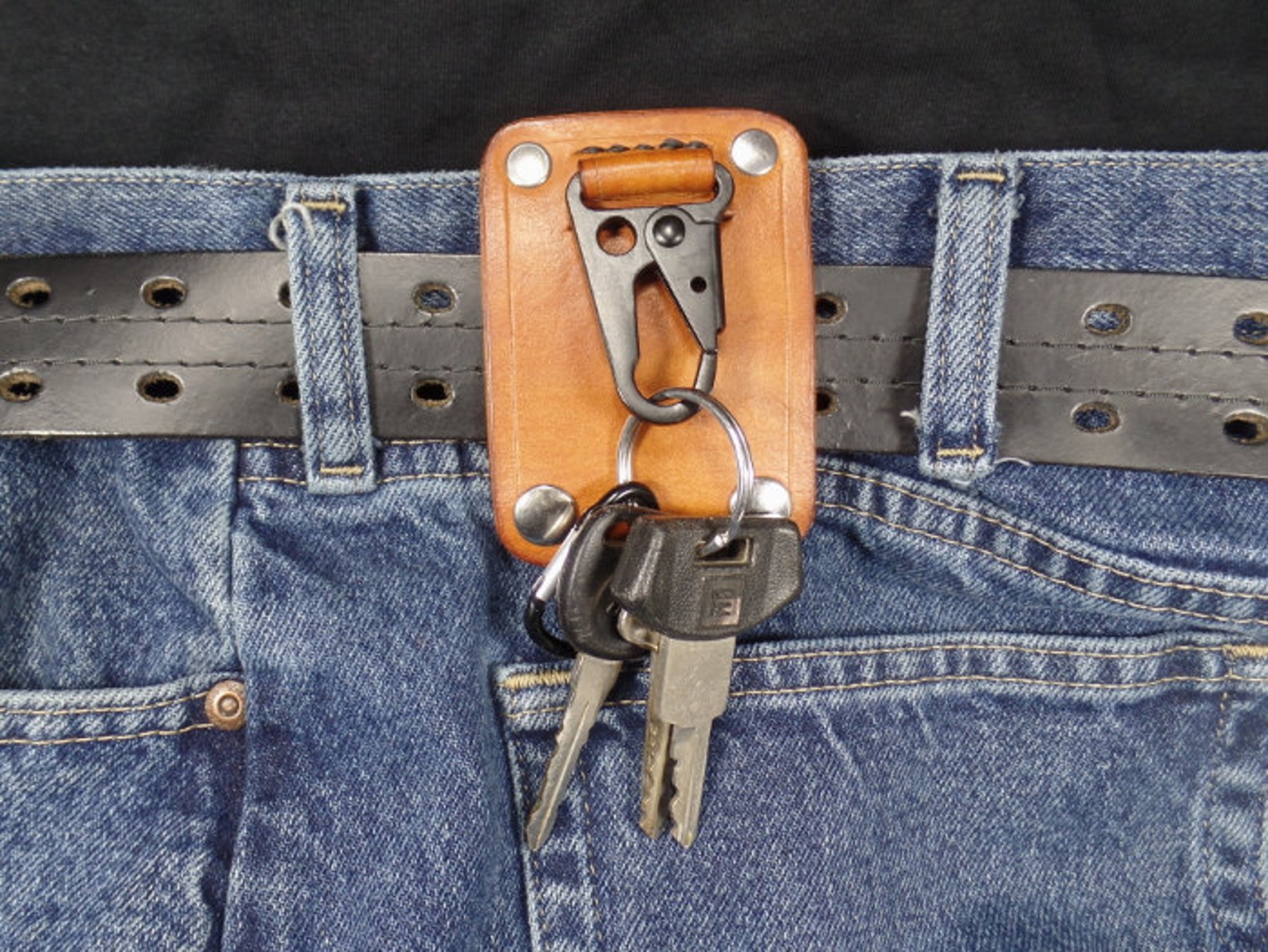 Heavy Duty Snap on Leather Belt Key Holder With HK Snap Hook Fathers ...