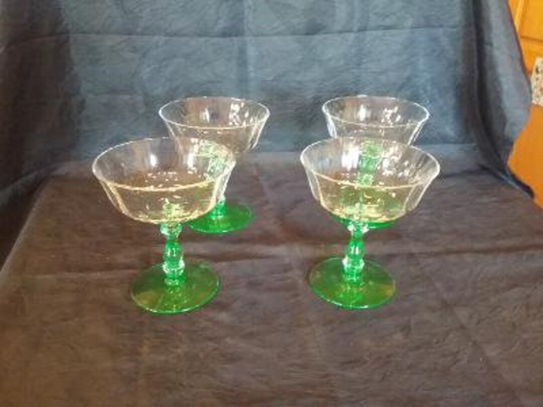 Set of 4 1930's Green Depression Glass Sherbet Compote/dishes With ...