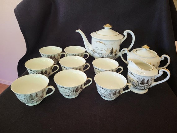 Kutani Tea Set With 8 Cups Hand Painted Gold and White China - Etsy
