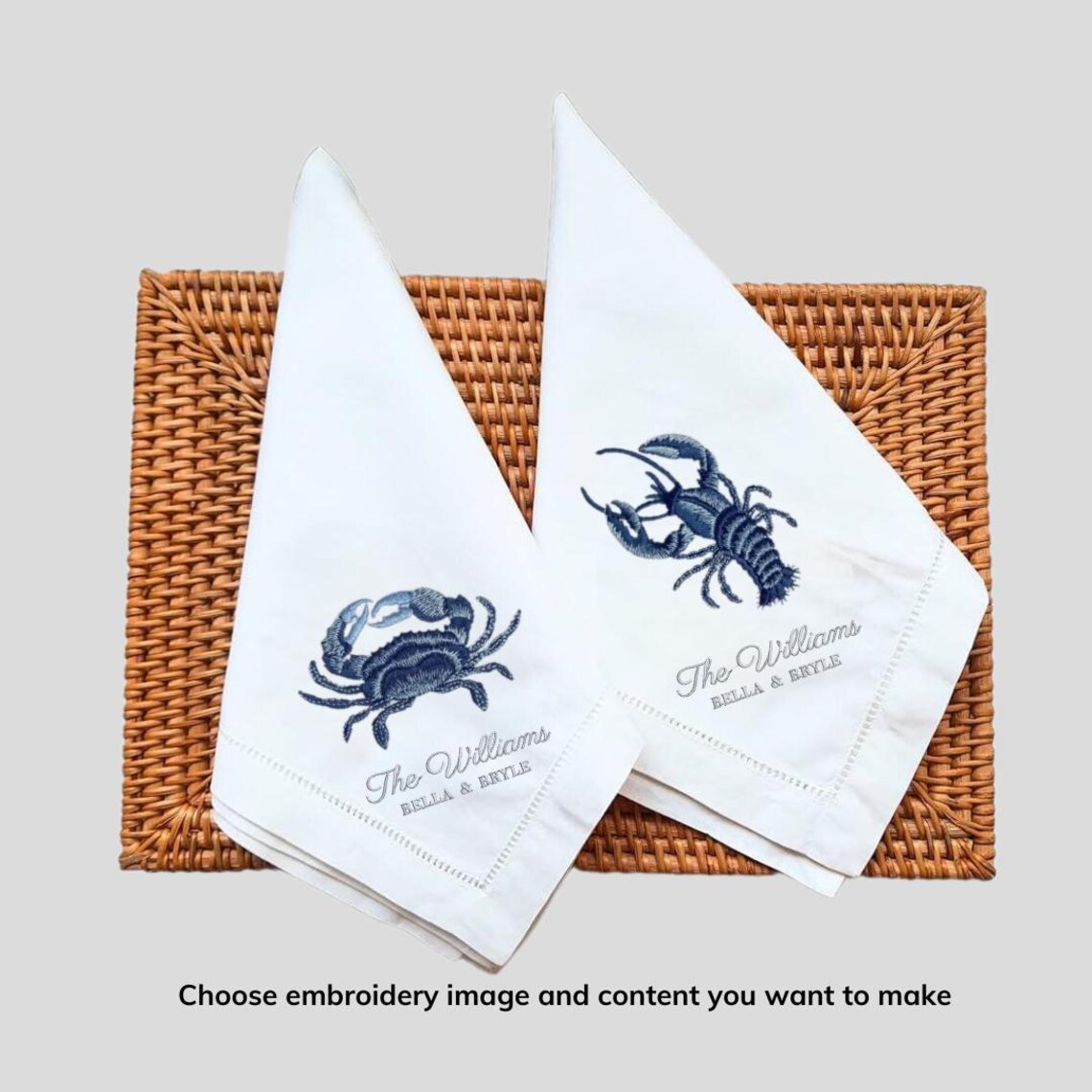 Sea Creature Embroidered Linen Napkins, 17'x17' Linen Napkins ...