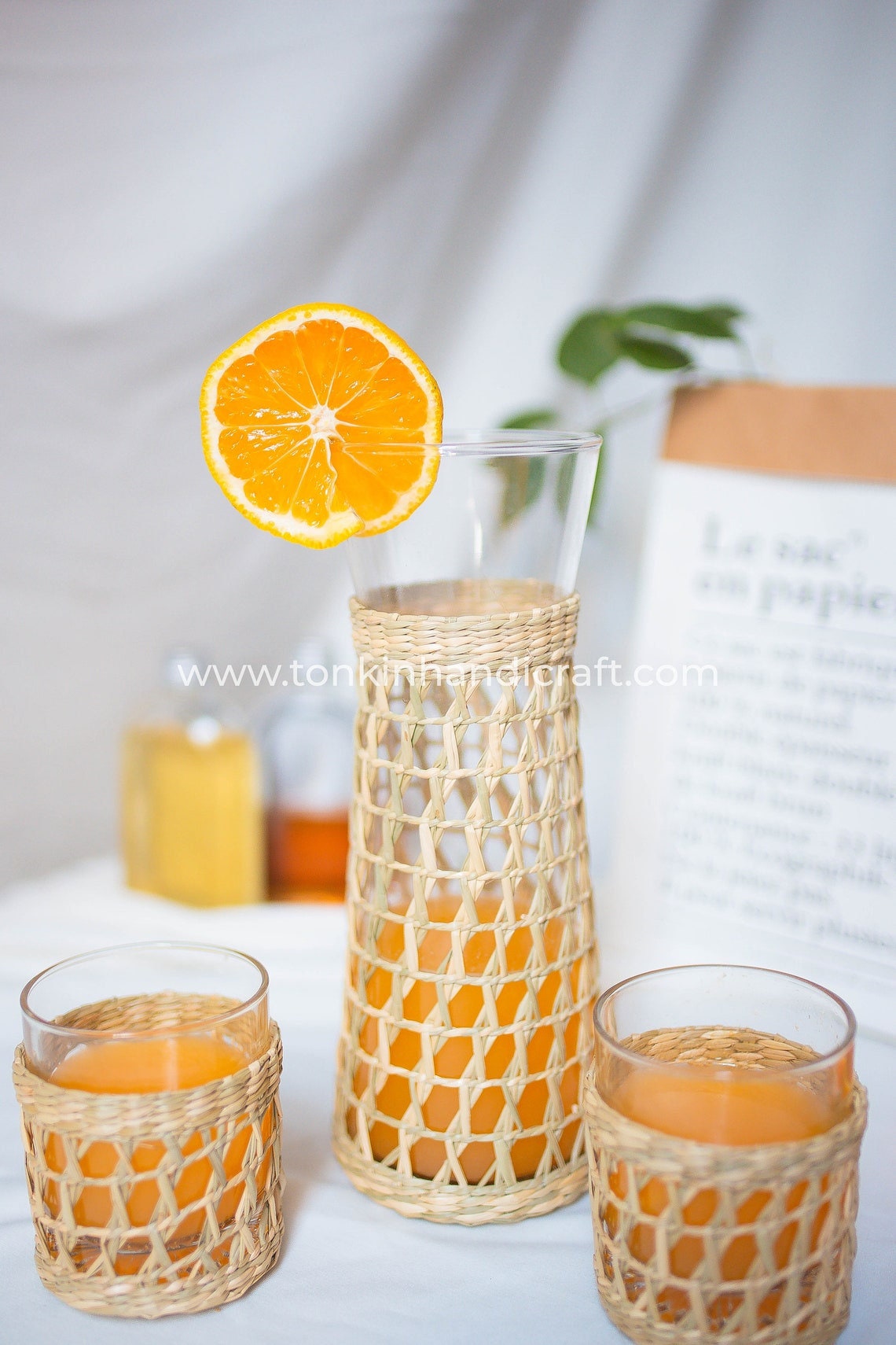 Bistro Carafe, Seagrass-wrapped Pitcher, 900ml Juice Jug, Handmade ...