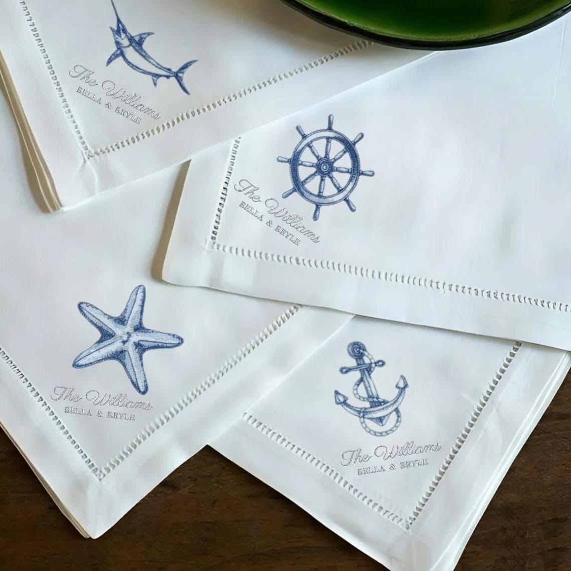 Sea Creature Embroidered Linen Napkins, 17'x17' Linen Napkins ...