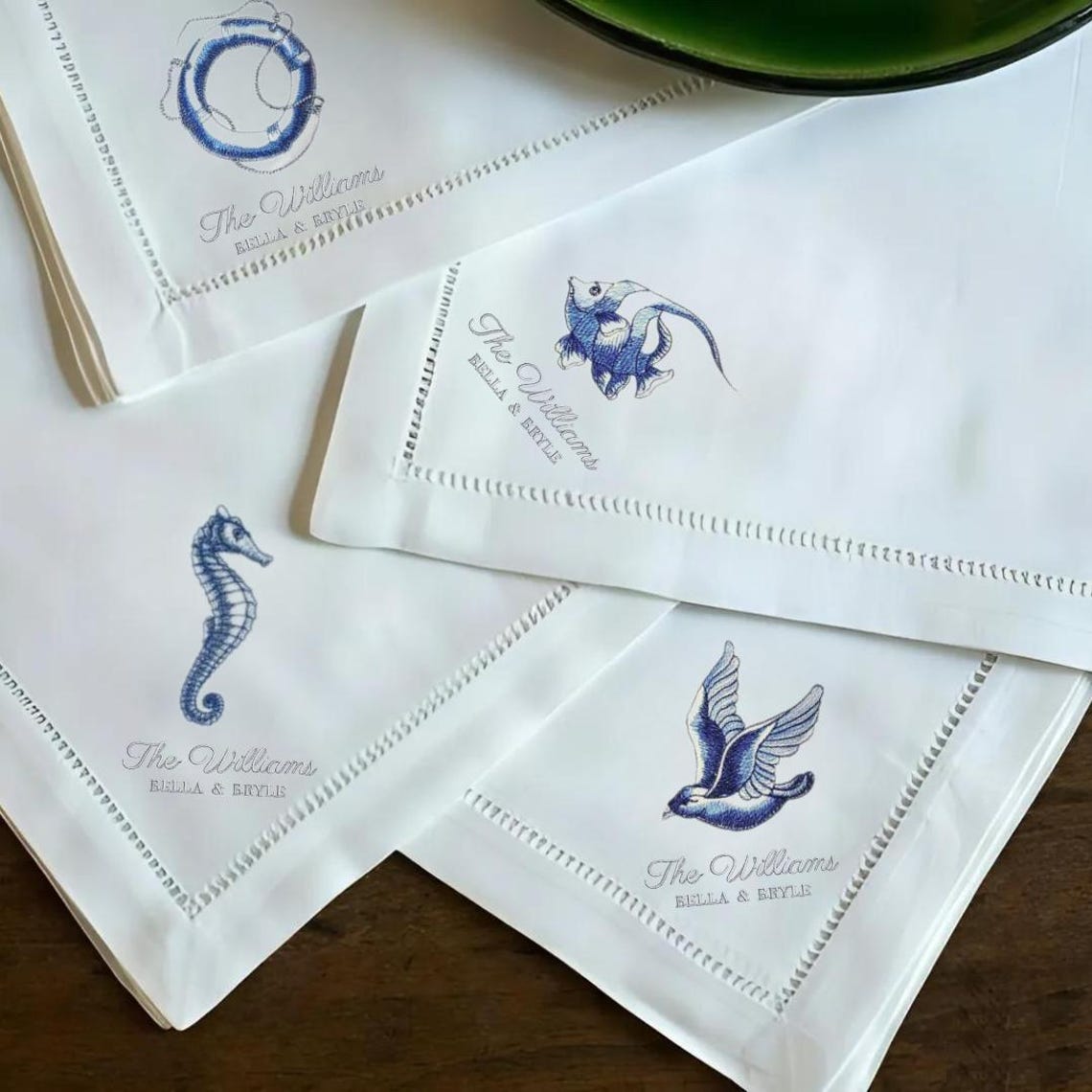 Sea Creature Embroidered Linen Napkins, 17'x17' Linen Napkins ...
